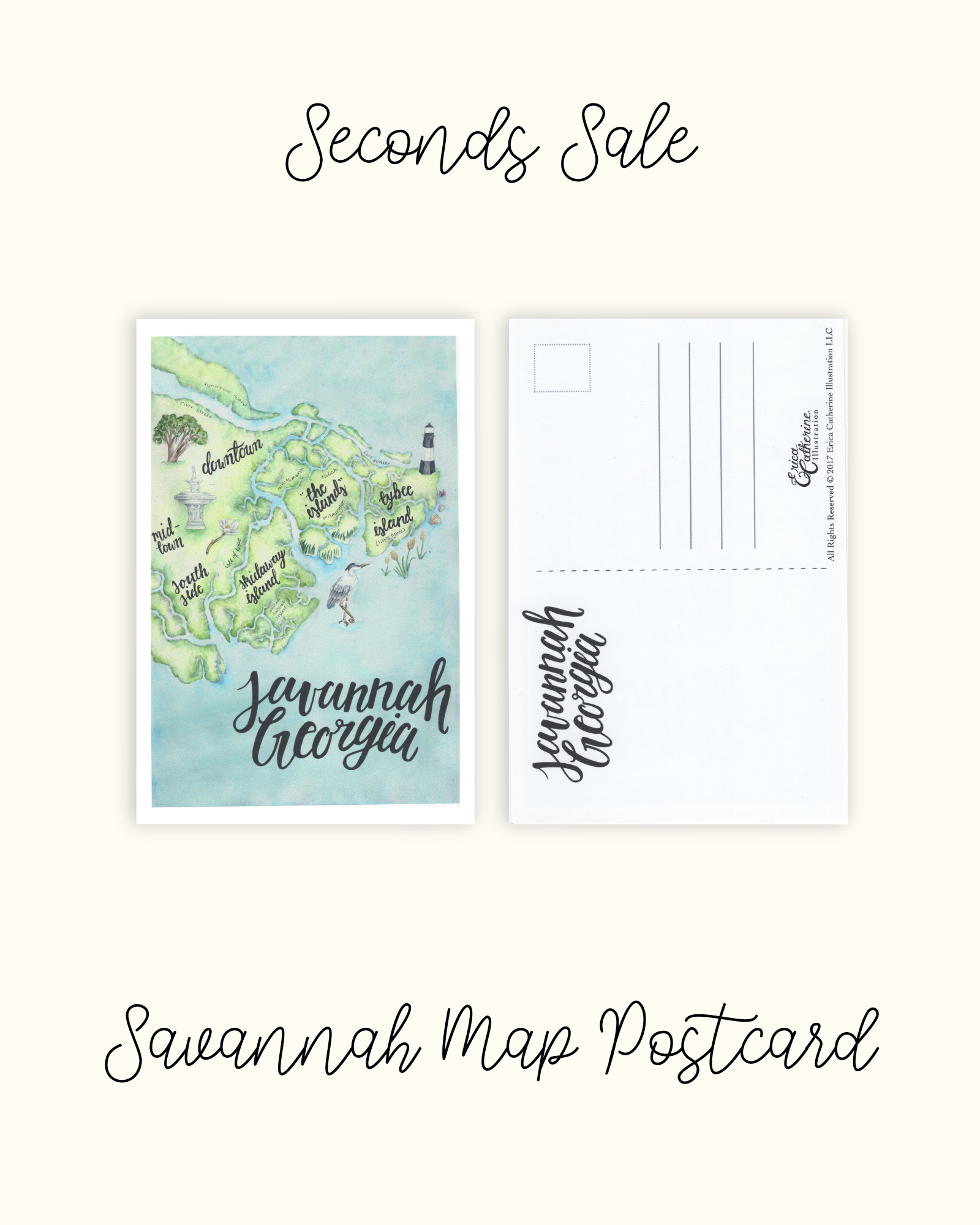 Savannah Georgia Map Postcard - Seconds Sale – Erica Catherine