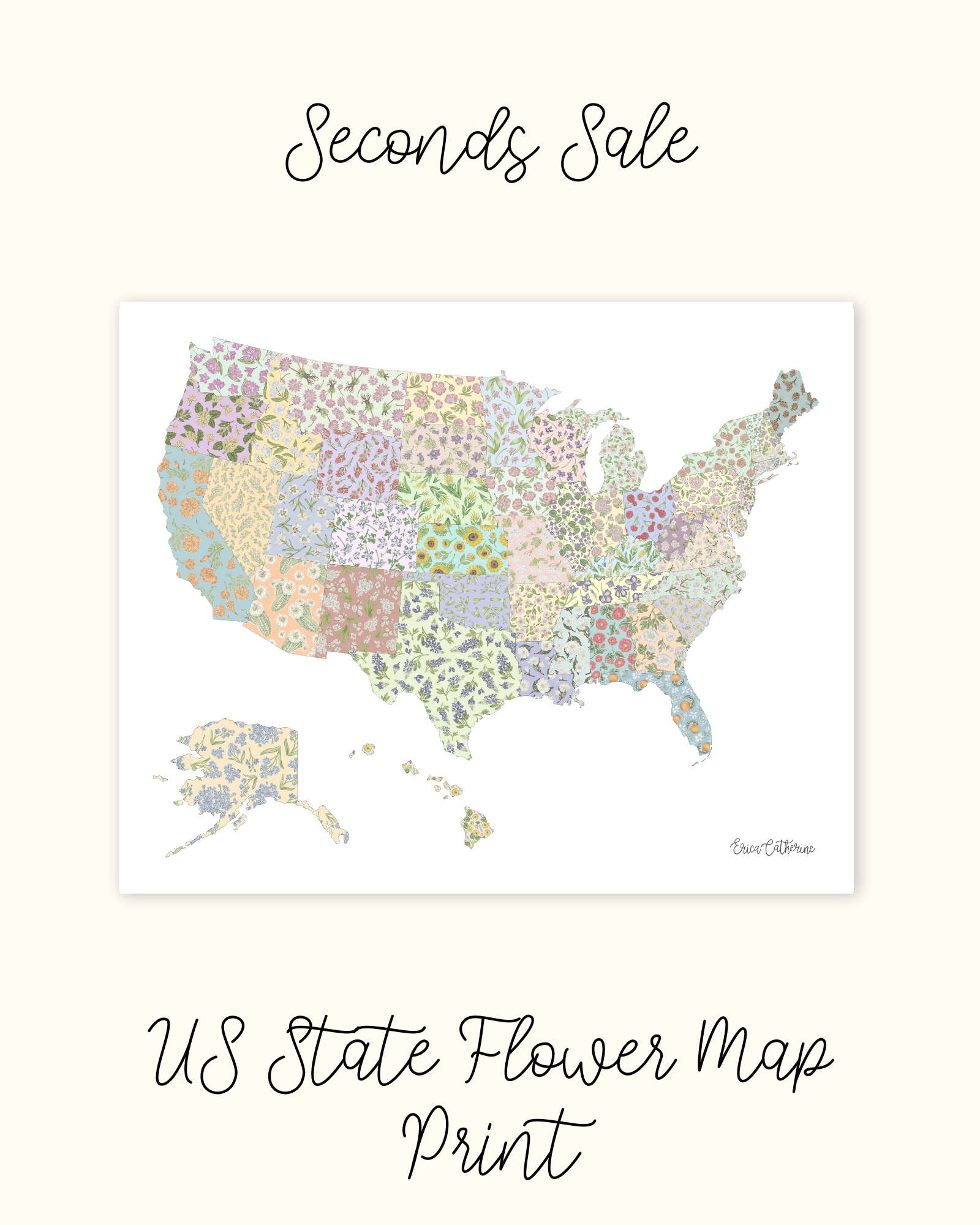 US State Flower Map Print - Seconds Sale – Erica Catherine